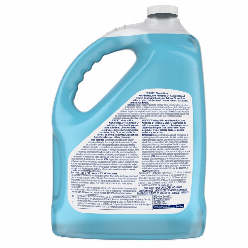 WINDEX Glass Cleaner: Liquid, Jug, 1 gal, Unscented - 3U560|696503 ...