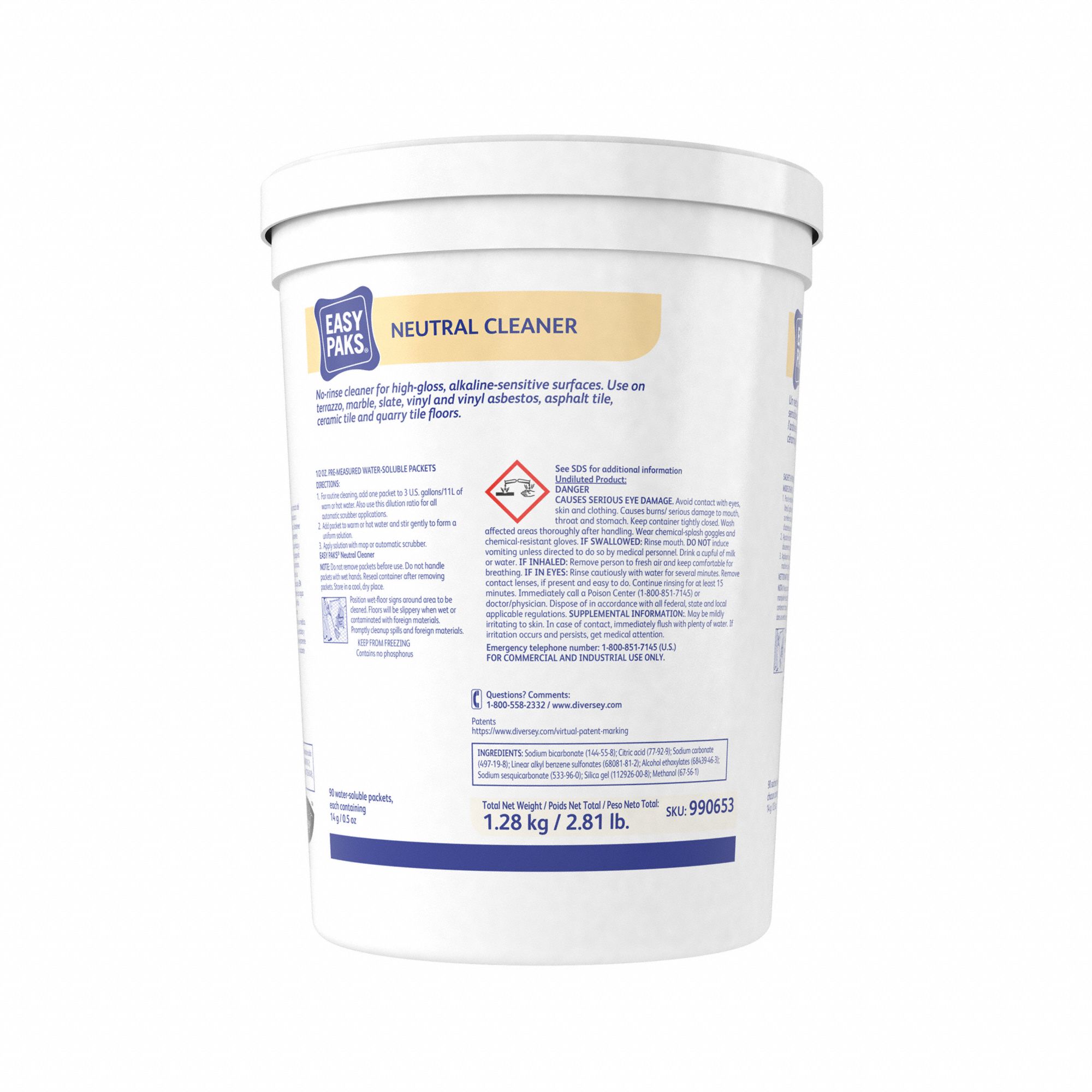 DIVERSEY, Bucket, 90 ct Container Size, Neutral Cleaner - 3U569|990653 ...