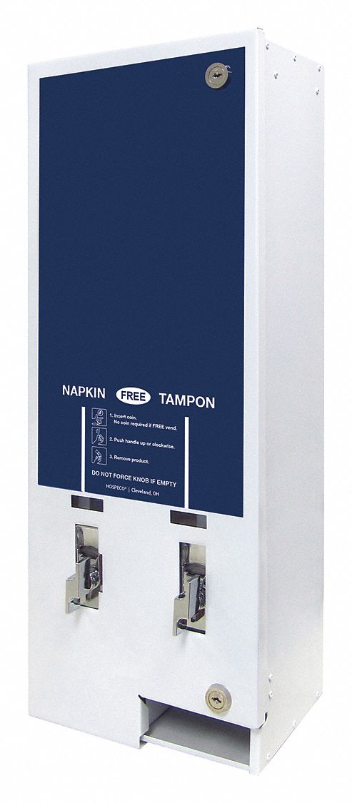 HOSPECO, Coin Free, White, Sanitary Napkin and Tampon Dispenser ...