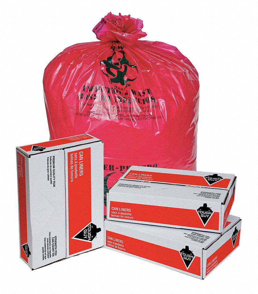 Biohazard Bags, 33 gal, HDPE, Red, Infectious Waste, PK 250 - Grainger