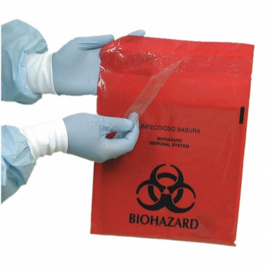 GRAINGER APPROVED Biohazard Bags, 1 gal, Polyethylene, Red, Biohazard ...