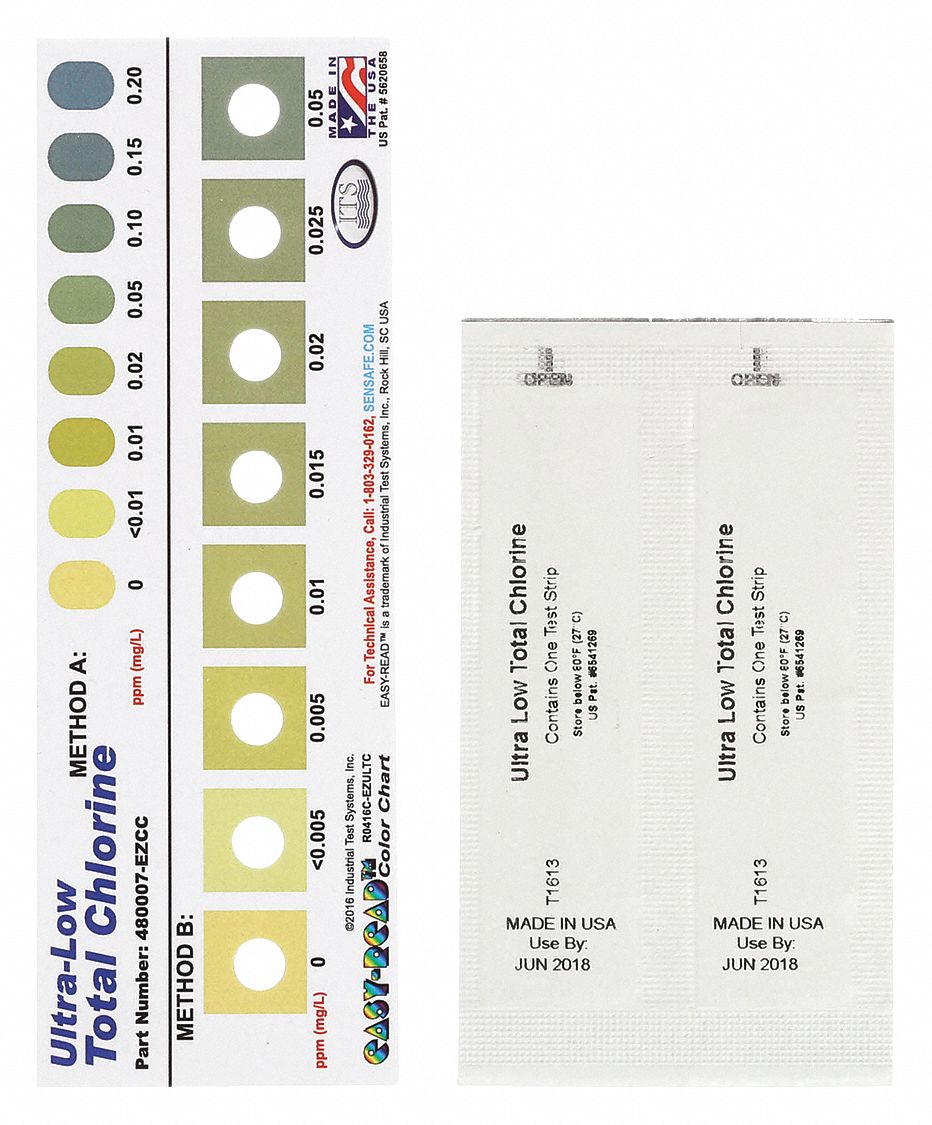 INDUSTRIAL TEST SYSTEMS, Total Chlorine, 30 Tests, Test Strips - 3UCX2 ...