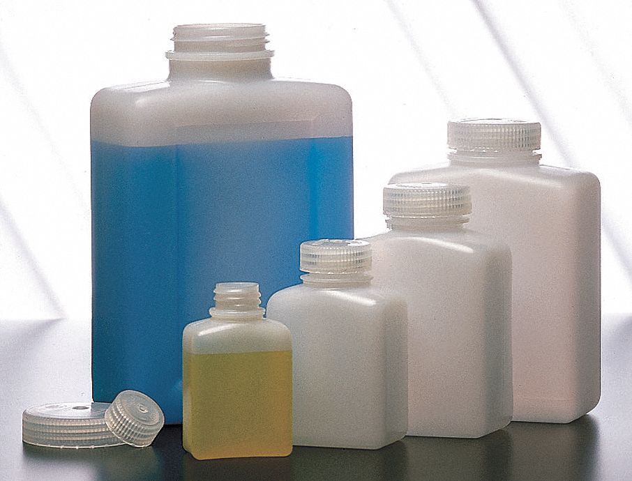 Wide Mouth Rectangular Bottle, Plastic, 2000mL, 4 PK - Grainger