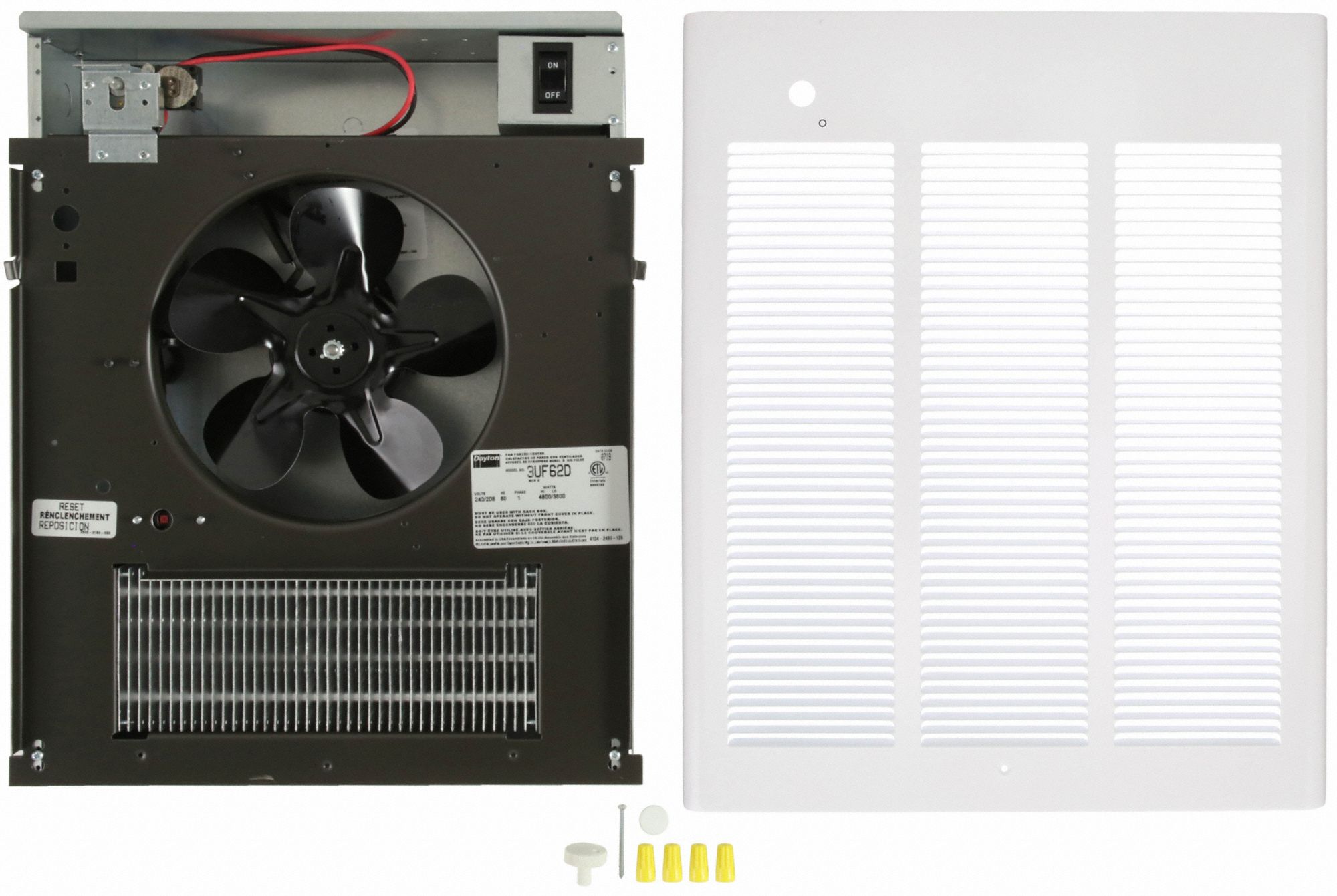 DAYTON Recessed Electric Wall-Mount Heater: 3,600W/4,800W, 208/240V AC ...