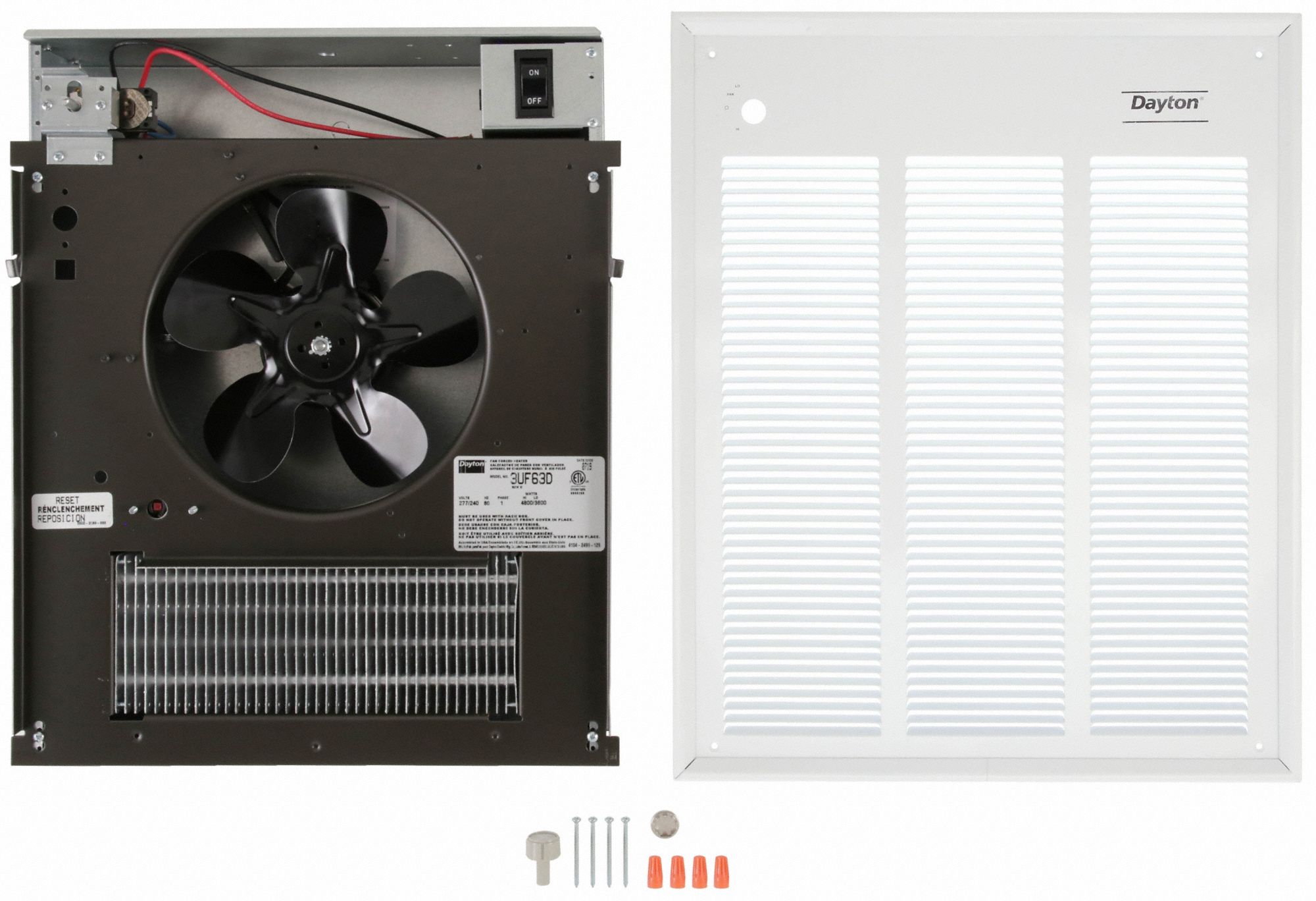 DAYTON Recessed Electric Wall-Mount Heater, 3,600W/4,800W, 240/277V AC ...