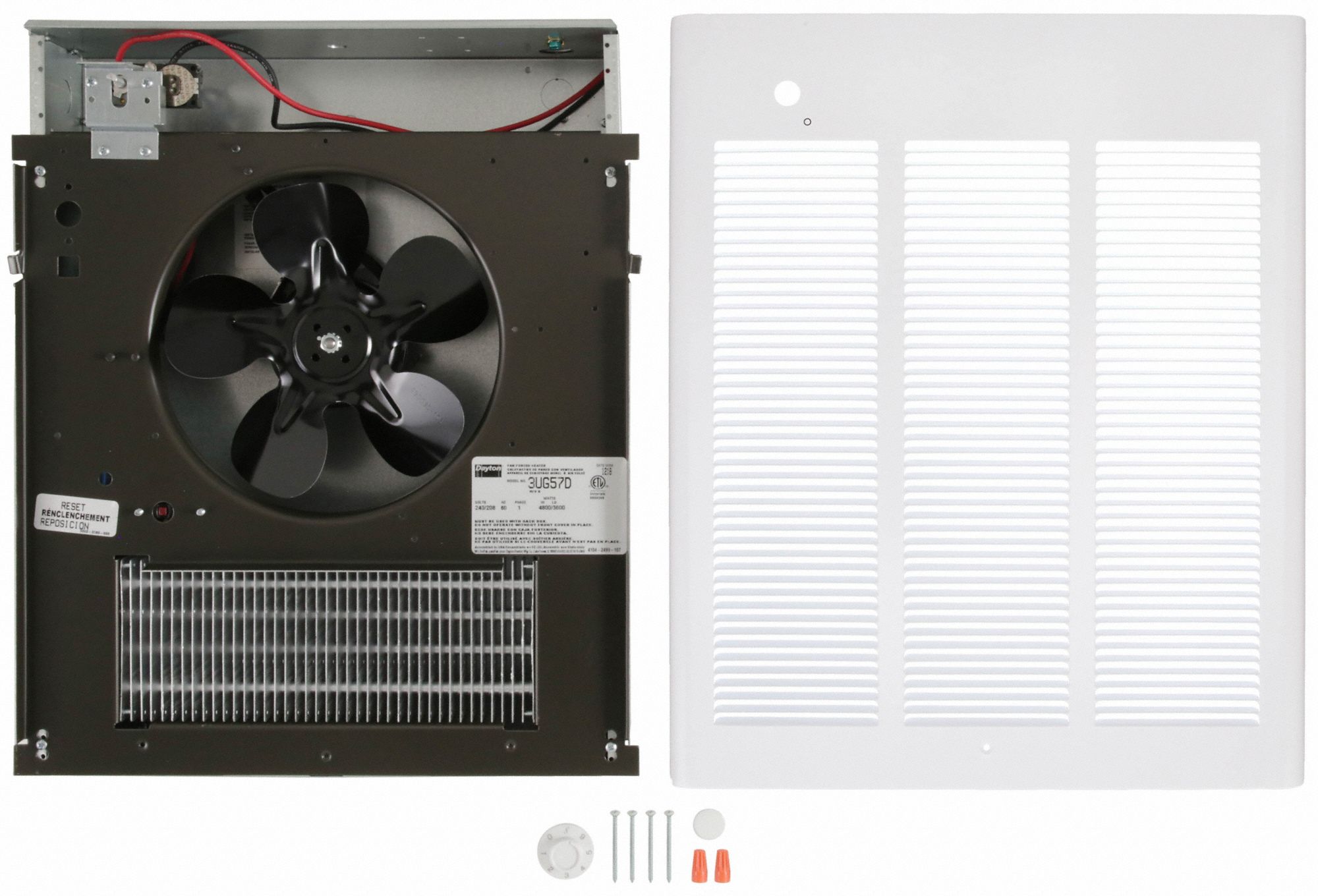 DAYTON Recessed Electric Wall-Mount Heater, 1,800W/3,600W, 2,400W/4 ...