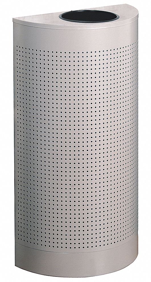 Fire-Resistant Trash Can, 12 gal, Stationary, Half-Round, Metal, Tan ...