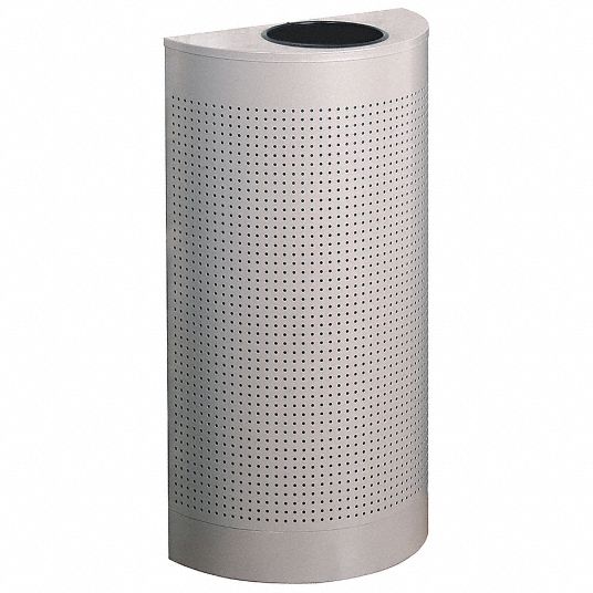 Fire-Resistant Trash Can, 12 gal, Stationary, Half-Round, Metal, Tan ...
