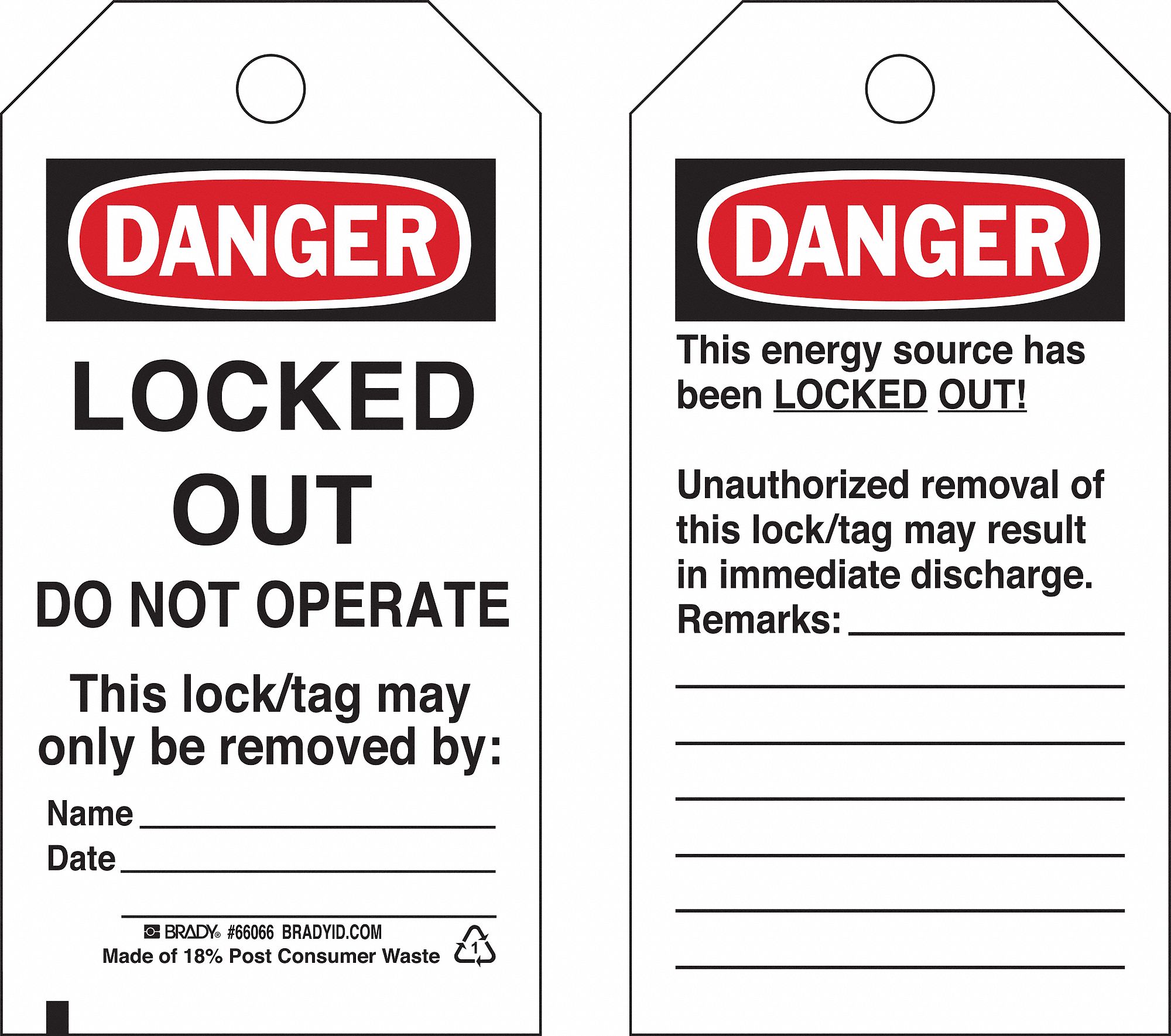 BRADY, Danger, Locked Out Device, Danger Tag - 3VAW2|66066 - Grainger