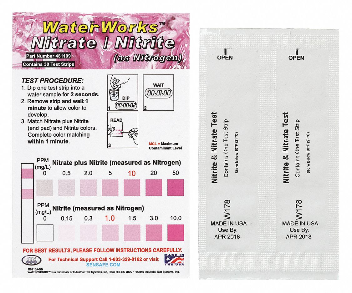 INDUSTRIAL TEST SYSTEMS, 0 to 50 ppm Nitrate, Nitrate, Test Strips ...