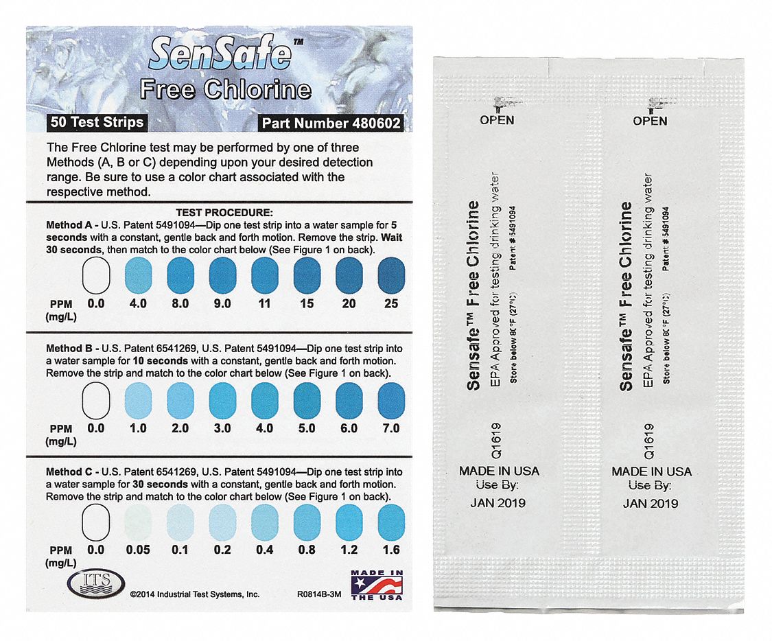 INDUSTRIAL TEST SYSTEMS, Free Chlorine, 50 Tests, Test Strips - 3VFK3 ...