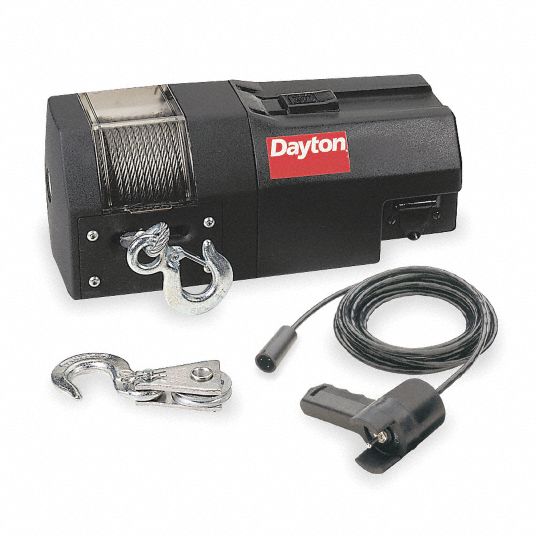 DAYTON 12V DC Pulling Electric Winch with 4.5 fpm and 4000 lb 1st Layer ...