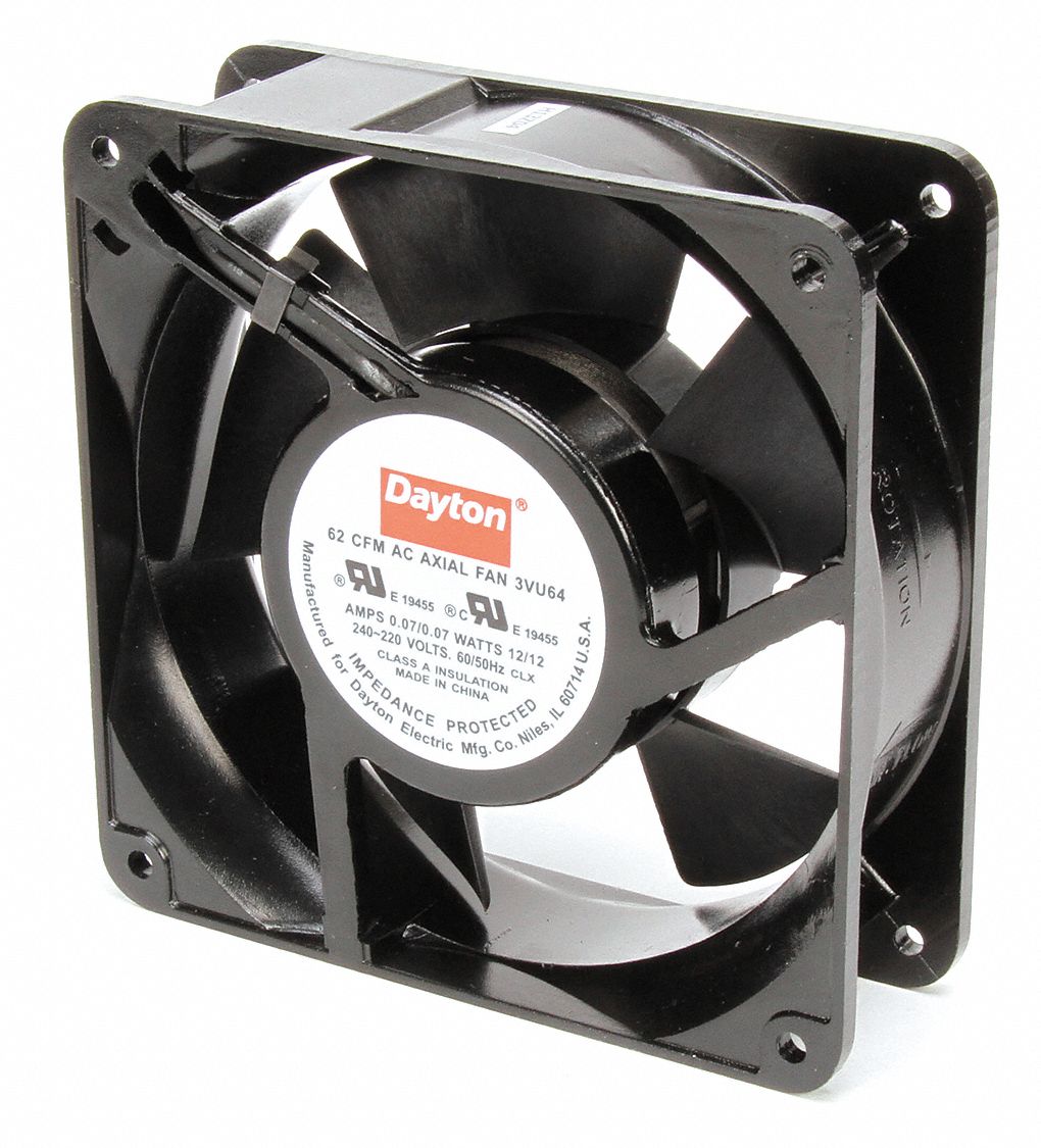 DAYTON, 4 11/16 in Ht, 1 1/2 in Dp, Standard Square Axial Fan - 3VU64 ...