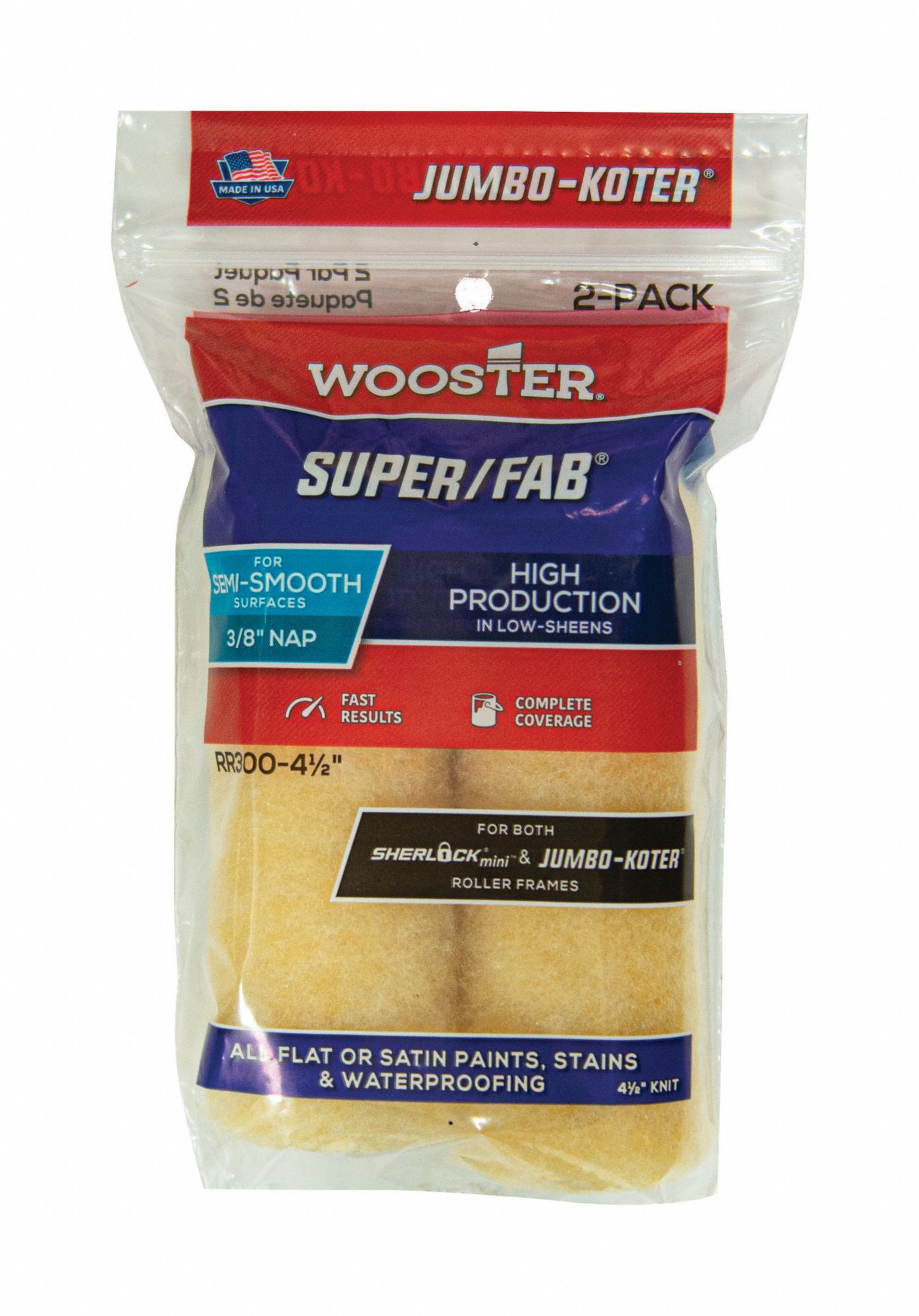 WOOSTER Mini Paint Rollers: 4 1/2 in Lg, 3/8 in Nap Size, Knit Fabric ...