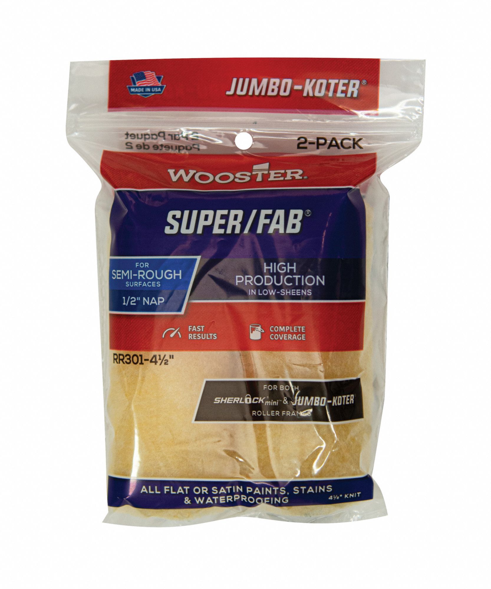 WOOSTER Mini Paint Rollers: 4 1/2 in Lg, 1/2 in Nap Size, Knit Fabric ...