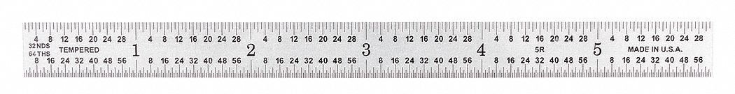 GENERAL Steel Rule: 4R, 8ths, 16ths, 32nds, and 64ths, 6 in Lg (In ...