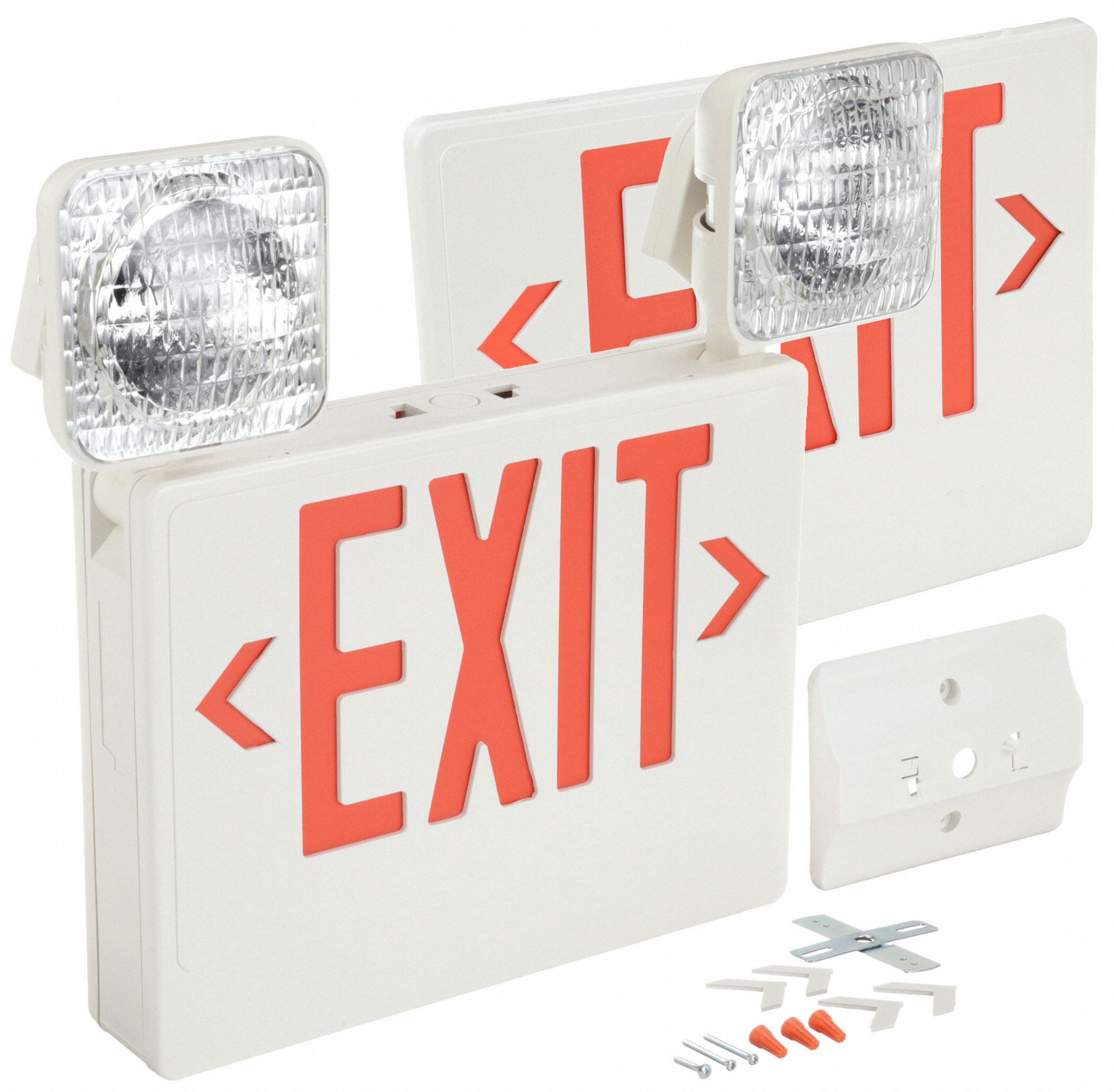 BIG BEAM Exit Sign with Emergency Lights: White, 2 Faces, Red, LED ...