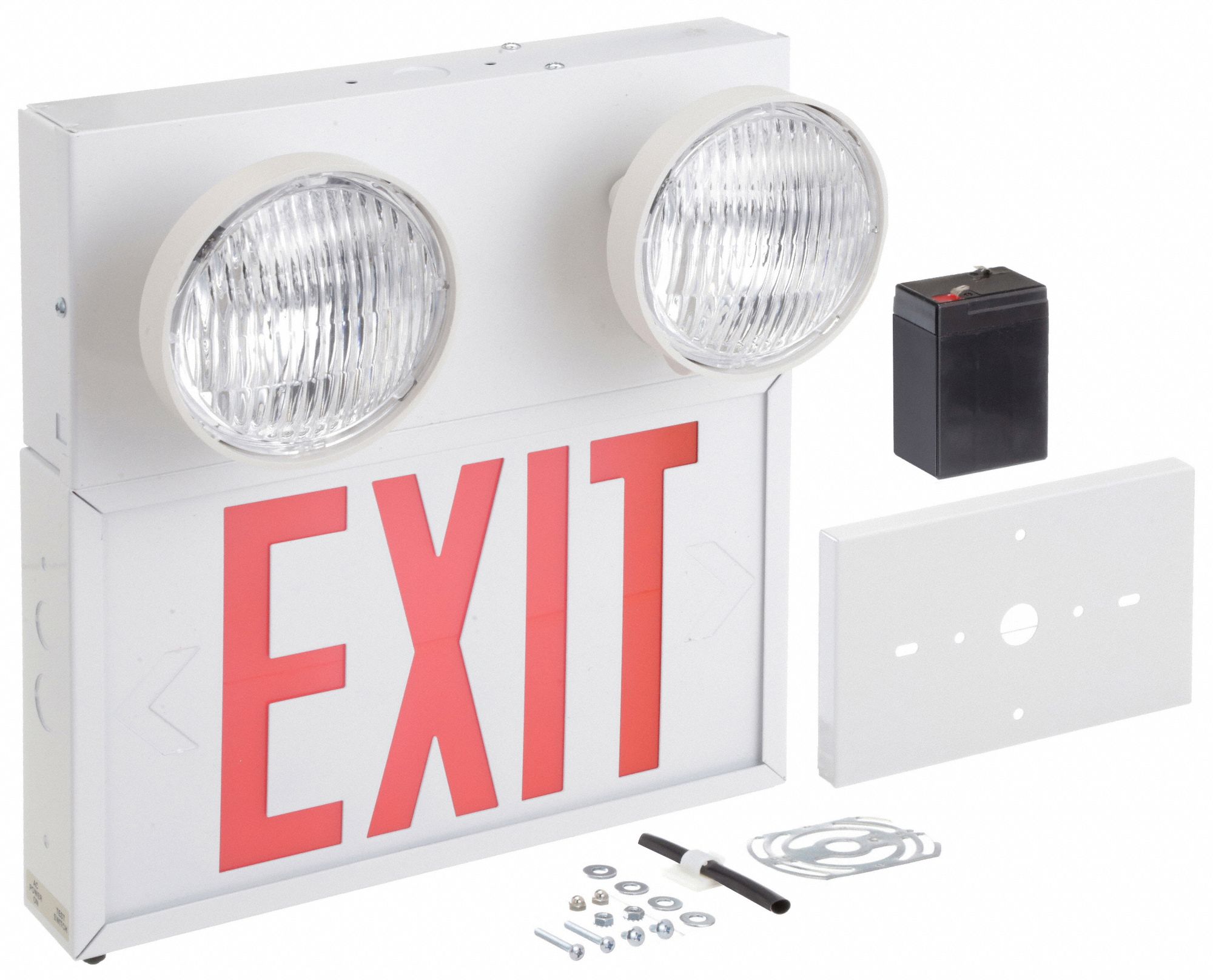 BIG BEAM Exit Sign with Emergency Lights: White, 1 Faces, Red, LED, End ...