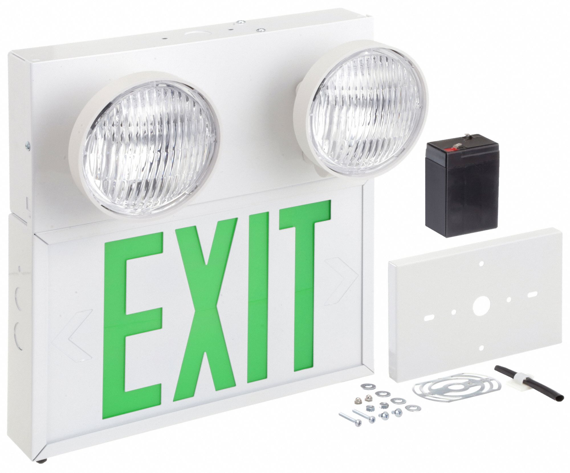BIG BEAM Exit Sign with Emergency Lights: White, 1 Faces, Green, LED ...