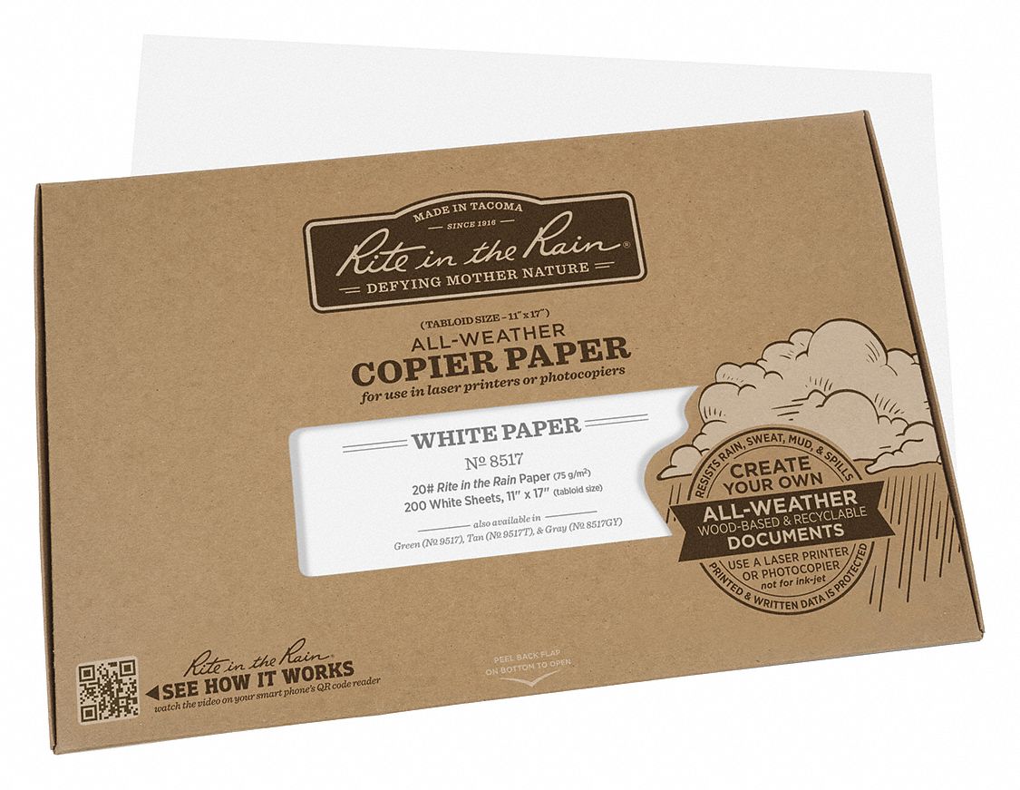 RITE IN THE RAIN, 20 lb Paper Wt, 85 Brightness, Waterproof Laser Paper ...