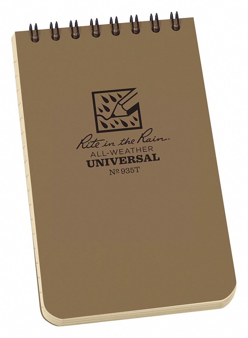 RITE IN THE RAIN, 3 in x 5 in Sheet Size, Tan, All Weather Notebook ...