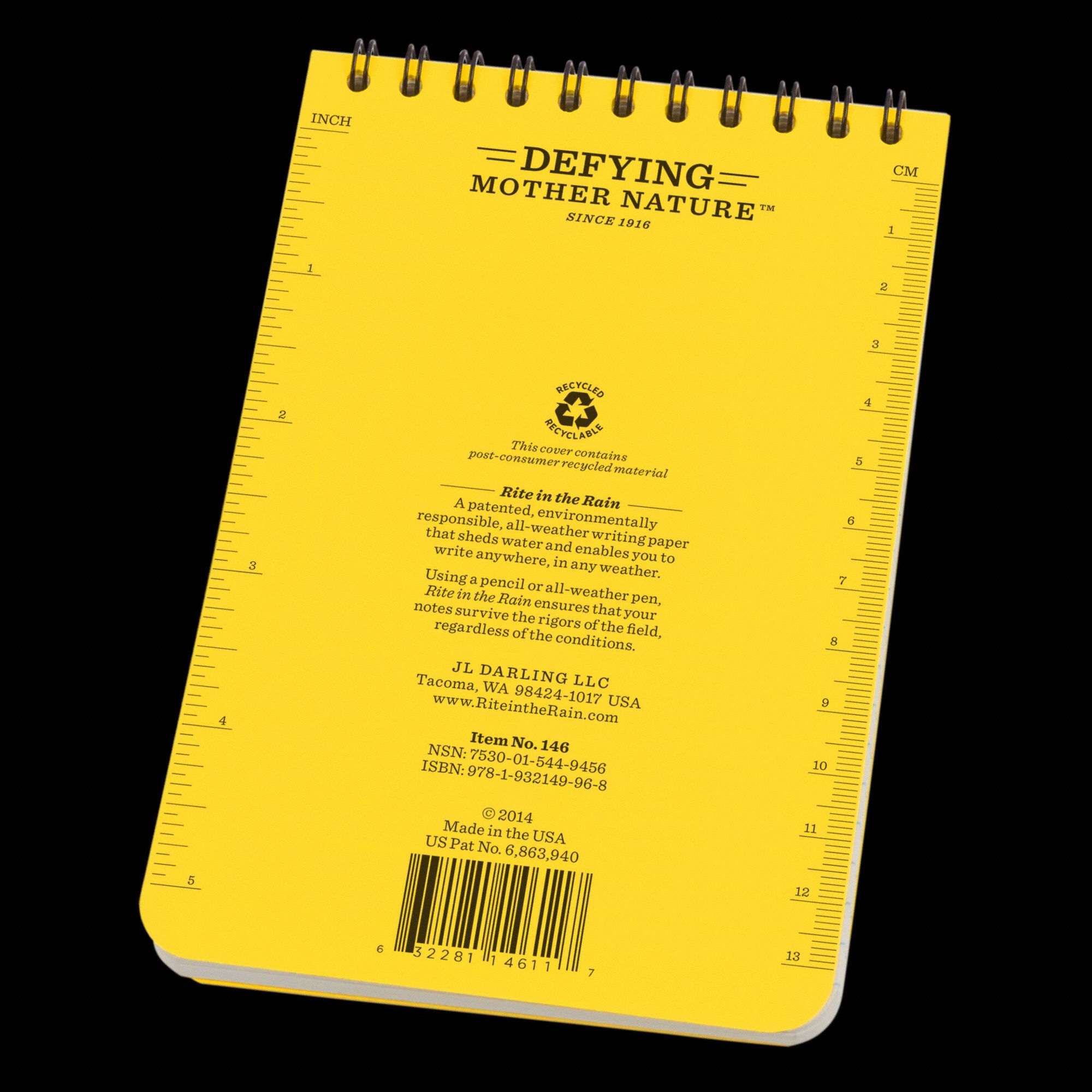 RITE IN THE RAIN Notebook: 4 in x 6 in Sheet Size, Yellow, Polydura ...