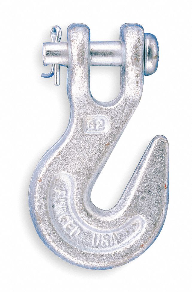 Grab Hook, Carbon Steel, 43 Grade, Clevis, 5/16 in Trade Size, 3900 lb ...