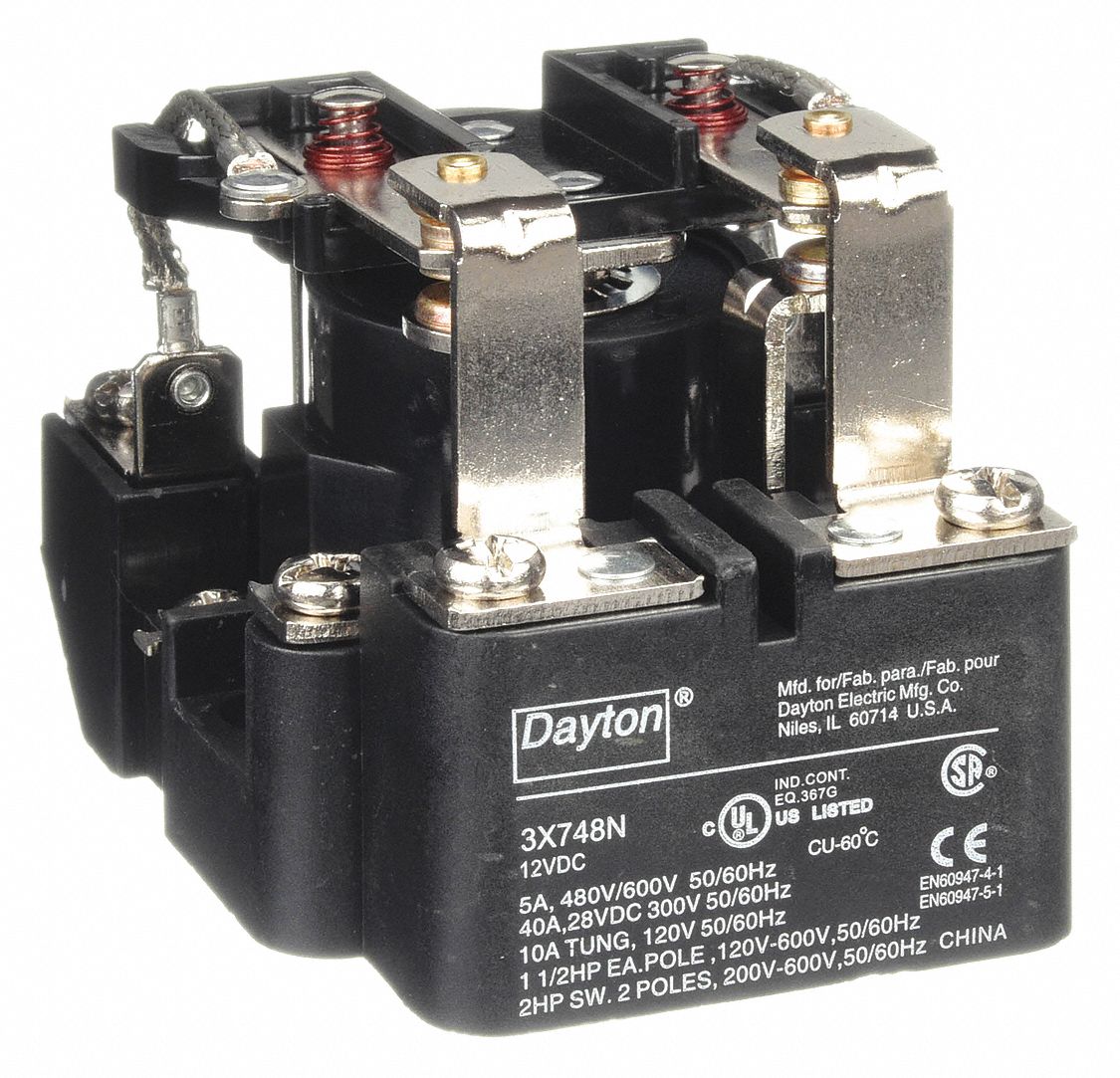 DAYTON, Surface Mounted, 12V DC, Open Power Relay - 3X748|3X748 - Grainger