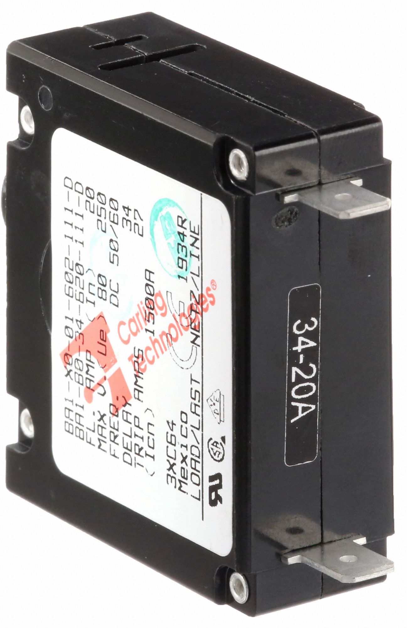 CARLING TECHNOLOGIES Panel Mount Circuit Breaker: 20 A Amps, 277V AC ...