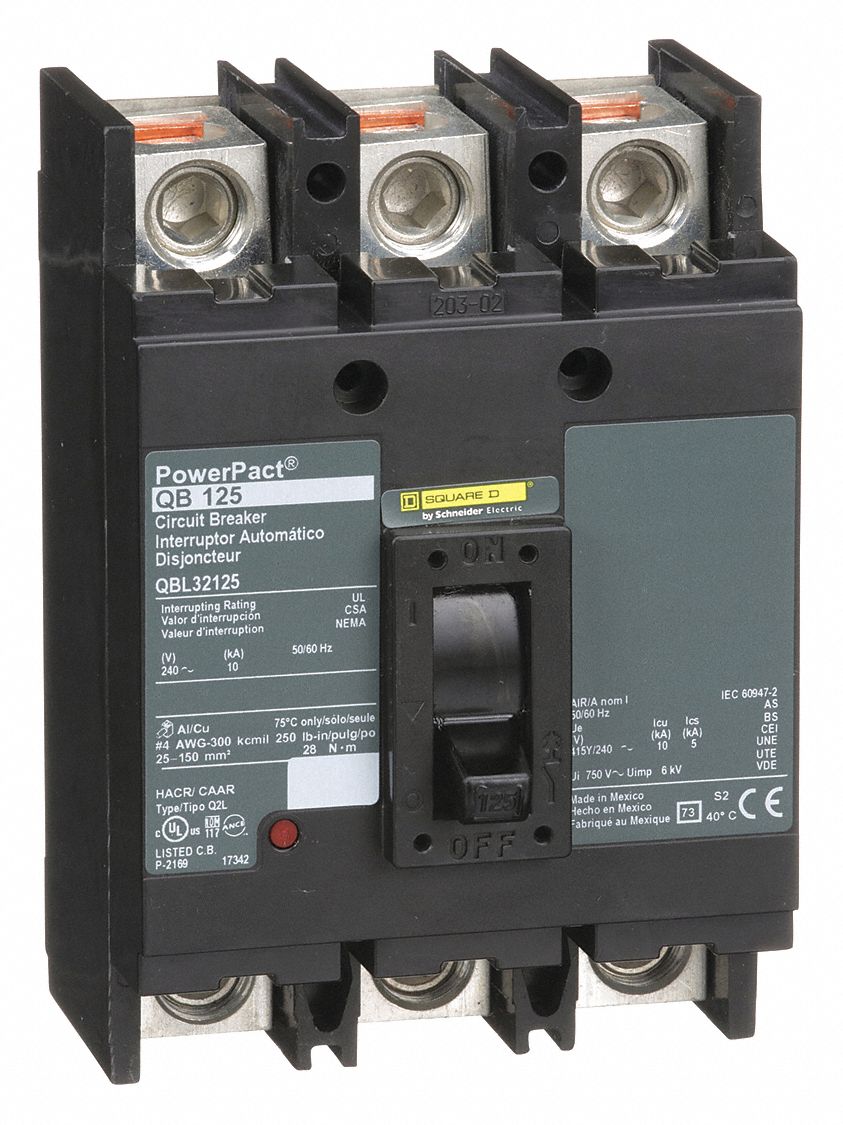 SQUARE D Molded Case Circuit Breaker: 125 A Amps, 10kA at 240V AC ...