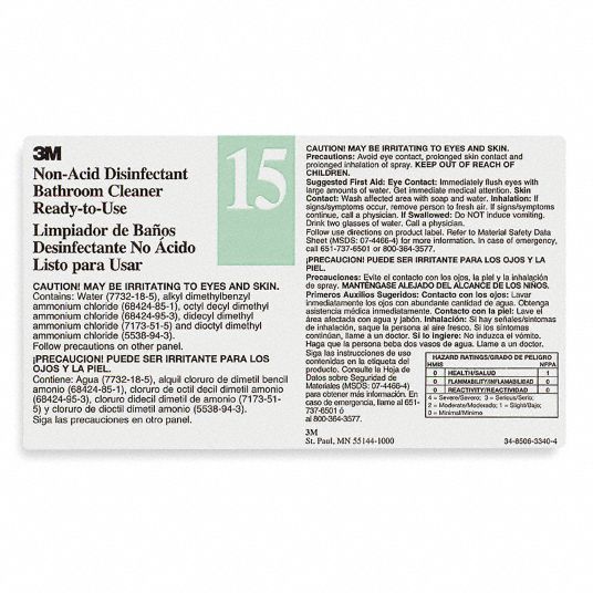 3M Secondary Bottle Label: 11 in Ht, 8 1/2 in Wd, 12 PK - 3XH40|340415 ...