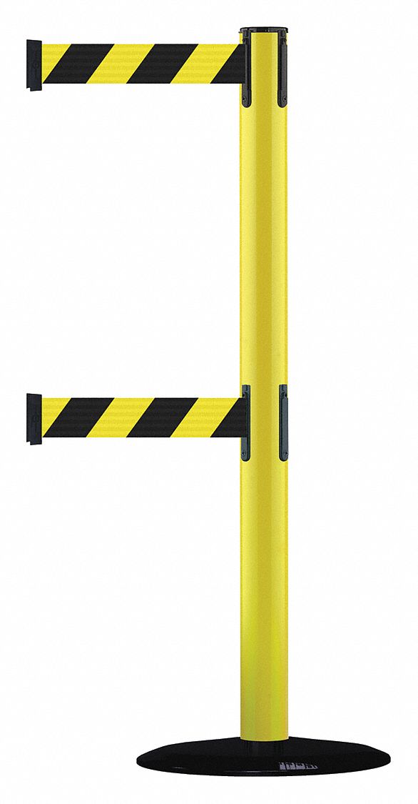 TENSABARRIER, Black/Yellow, Chevron, Barrier Post with Belt - 3XHX3 ...