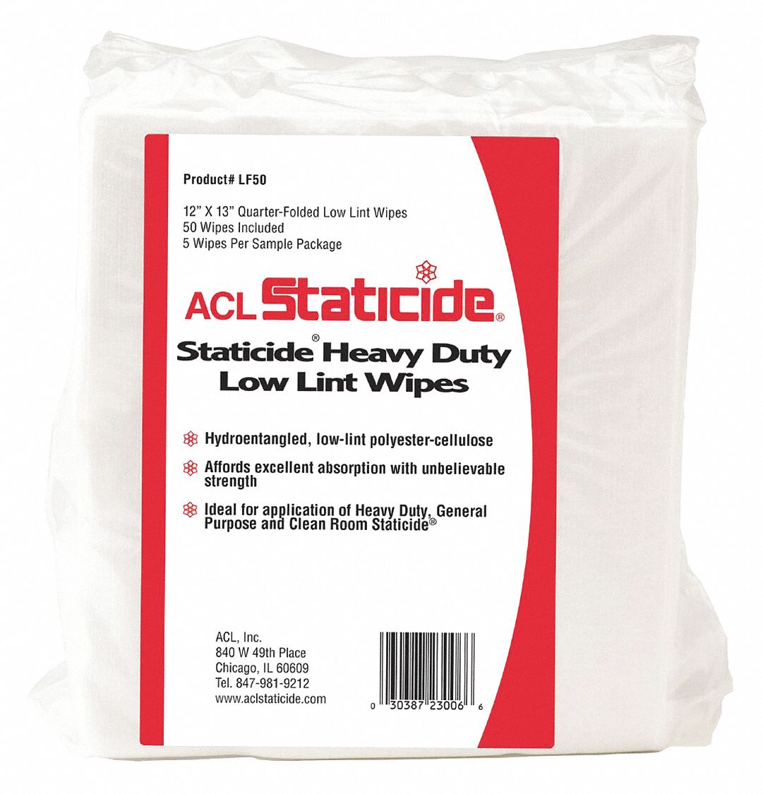 ACL STATICIDE, 1/4 Fold, ISO 6 (Class 1000), Dry Wipe - 3XJW6|LF-50 ...