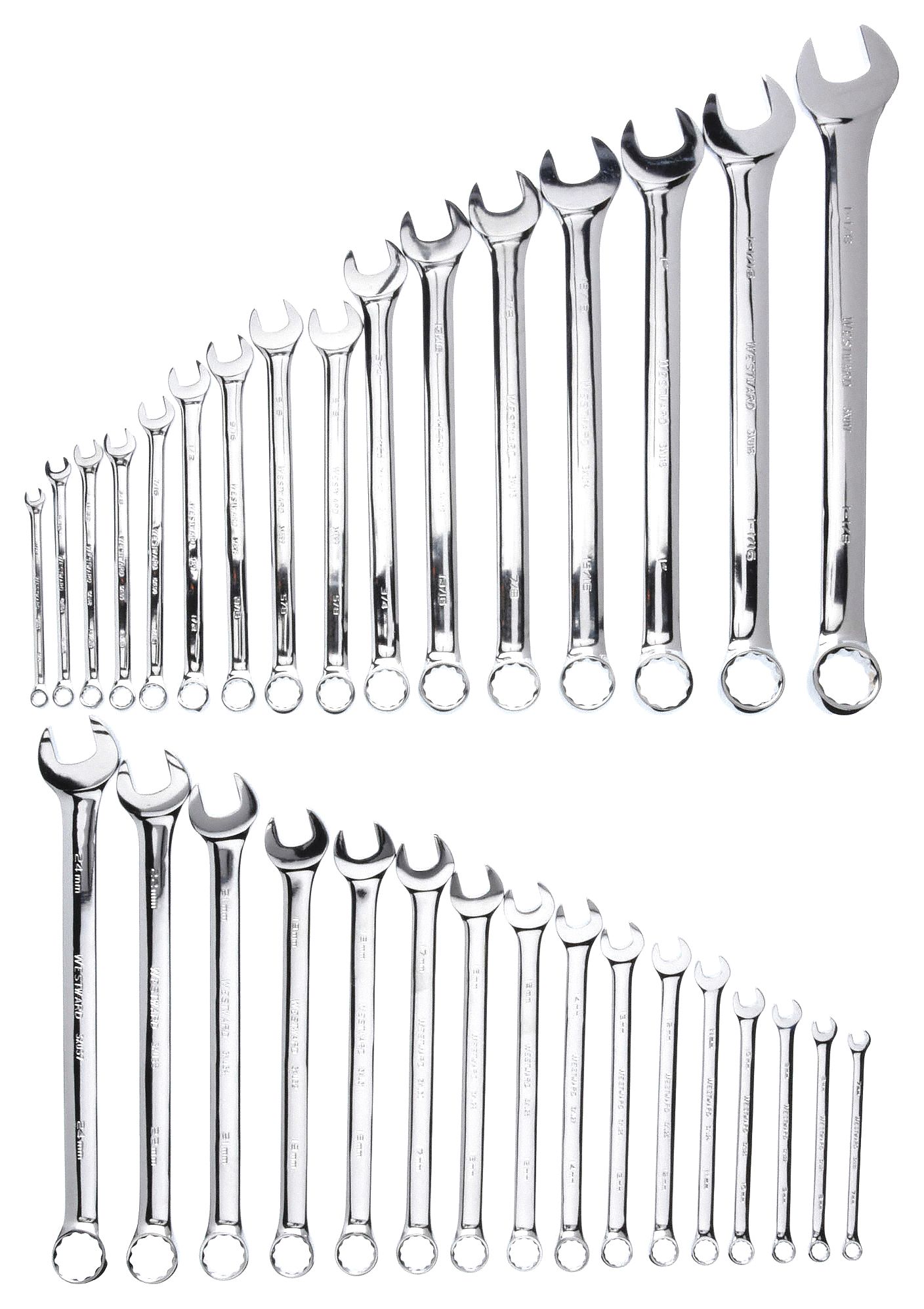 WESTWARD, Alloy Steel, Chrome, Combination Wrench Set - 3XU43|3XU43 ...