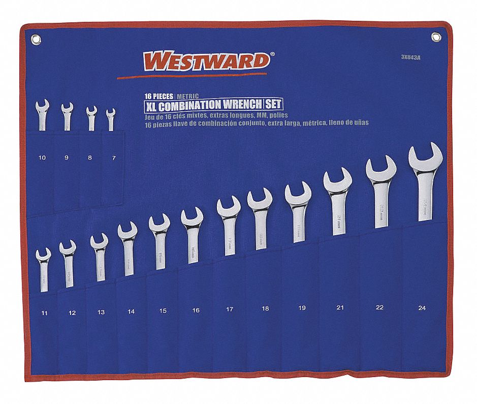 WESTWARD Combination Wrench Set: Alloy Steel, Chrome, 32 Tools, 15 ...