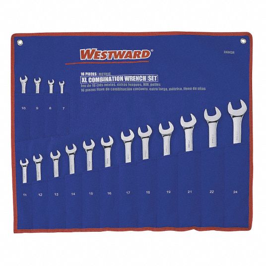 WESTWARD Combination Wrench Set: Alloy Steel, Chrome, 32 Tools, 15 ...
