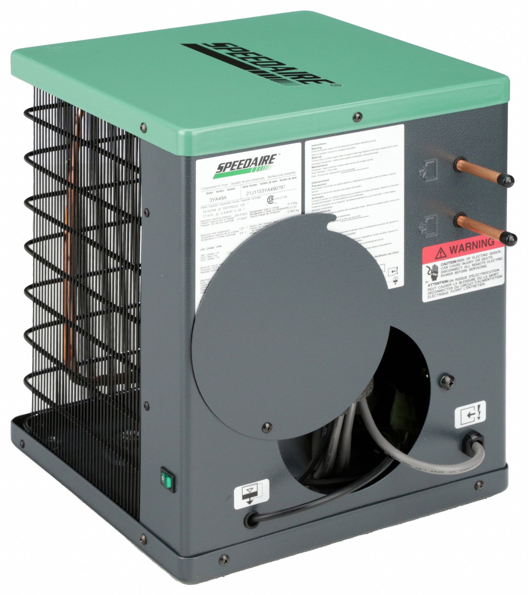 SPEEDAIRE Refrigerated Air Dryer: ISO Class 6, 10 cfm, 115V AC, 3/8 in ...