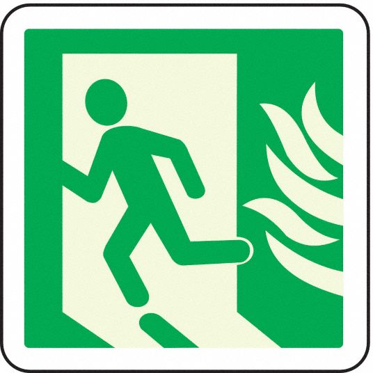 8 in x 8 in Nominal Sign Size, Glow In The Dark, Fire Exit Sign - 3YAH8 ...