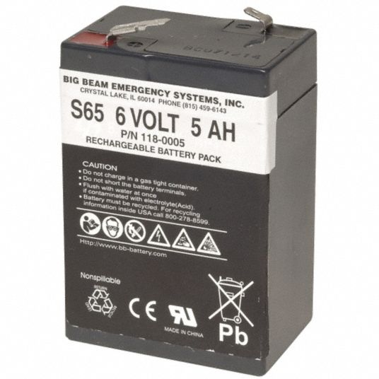 BIG BEAM Battery: Sealed Lead Acid, 6 V Volt, 4.6 Ah Battery Capacity ...