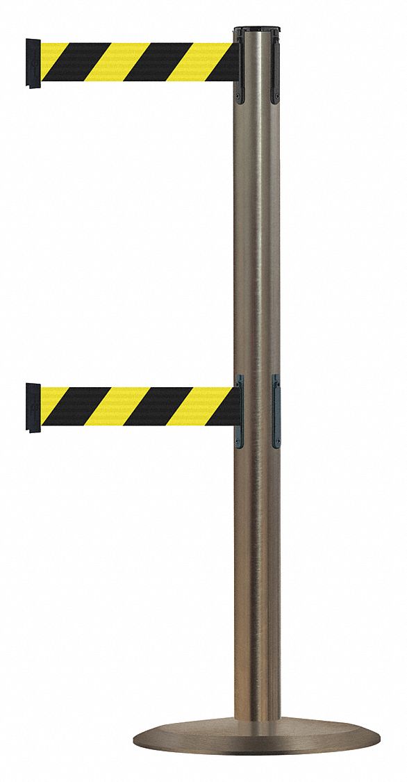 TENSABARRIER, Black/Yellow, Chevron, Barrier Post with Belt - 3YHT5 ...