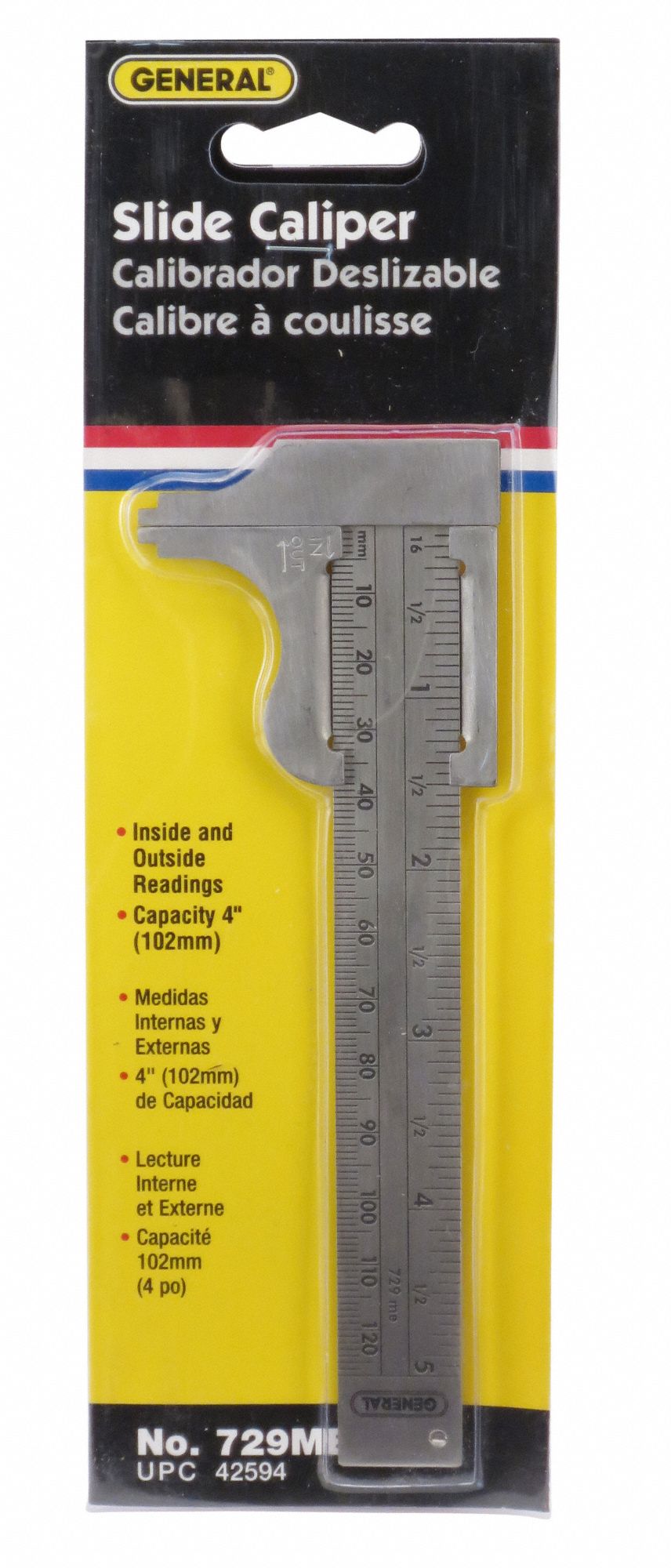 GENERAL Pocket Slide Caliper: 0 in to 4 in Range, +/-0.001 in Accuracy ...