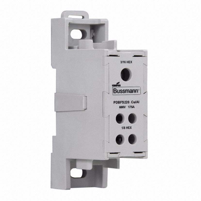 BUSSMANN Power Distribution Block: 1 Poles, DIN-Rail/Surface Mount - 3ZJA3|PDBFS220 - Grainger