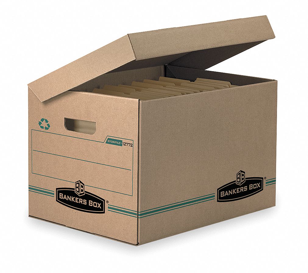 Record Storage Box, 10 3/4 in Height, 12 1/2 in Width, 16 in Depth, 500 ...