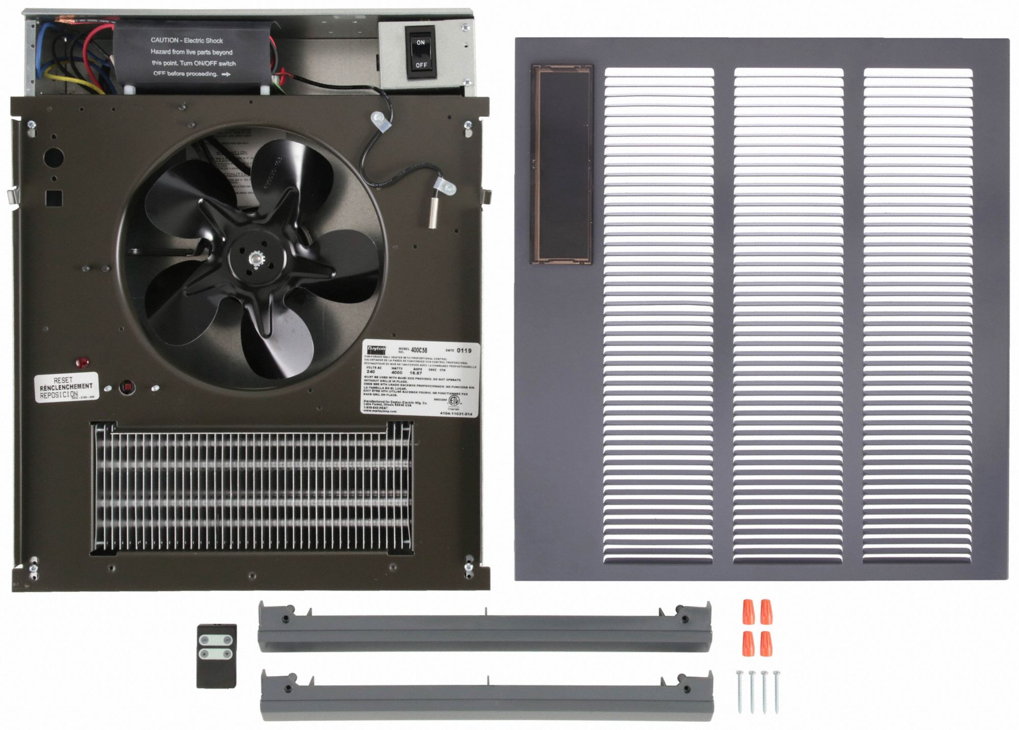 DAYTON Recessed Electric Wall-Mount Heater, 4000W, 240V AC, 1-phase ...