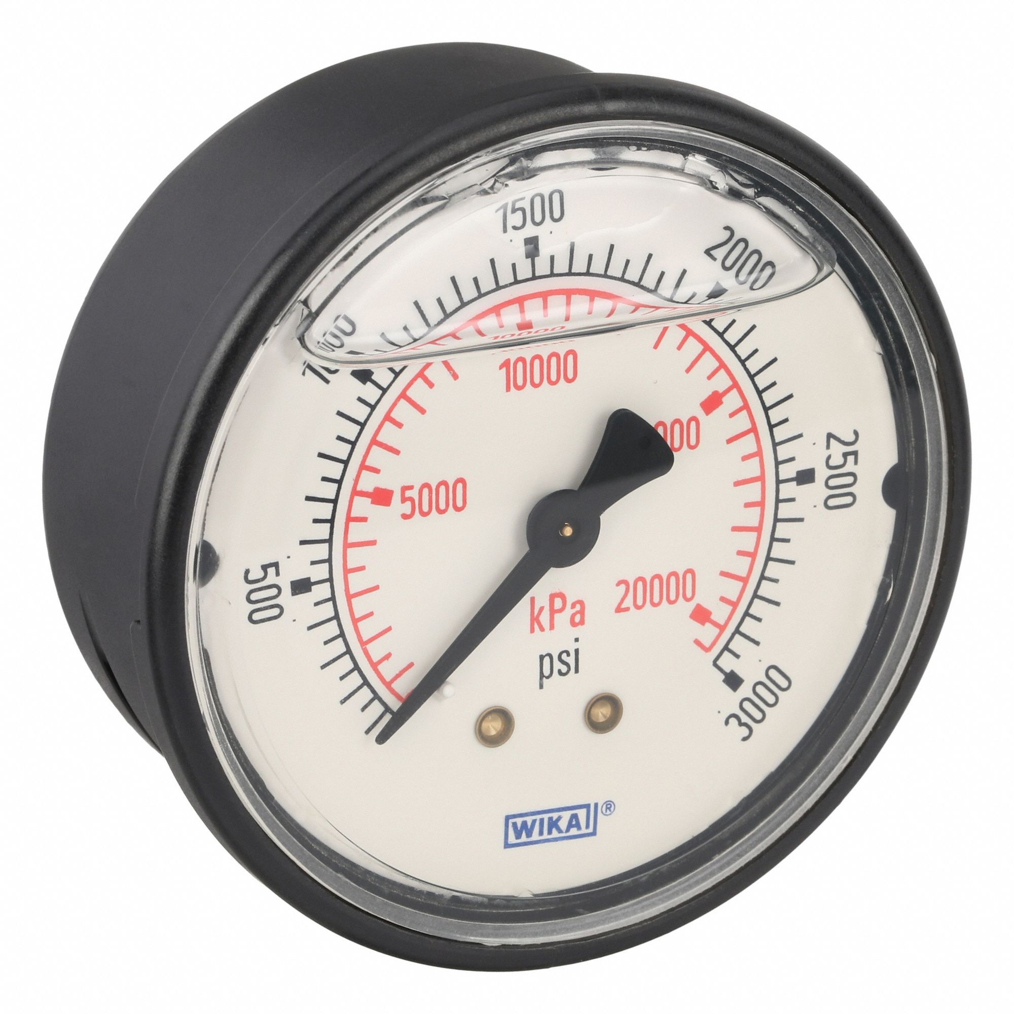 WIKA, 0 psi / Hg to 3,000 psi, 2 1/2 in Dial, Commercial Pressure Gauge ...