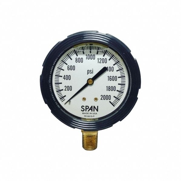 SPAN, 0 psi / Hg to 2,000 psi, 2 1/2 in Dial, Industrial Pressure Gauge - 400R29|LFS-224-2000-G ...