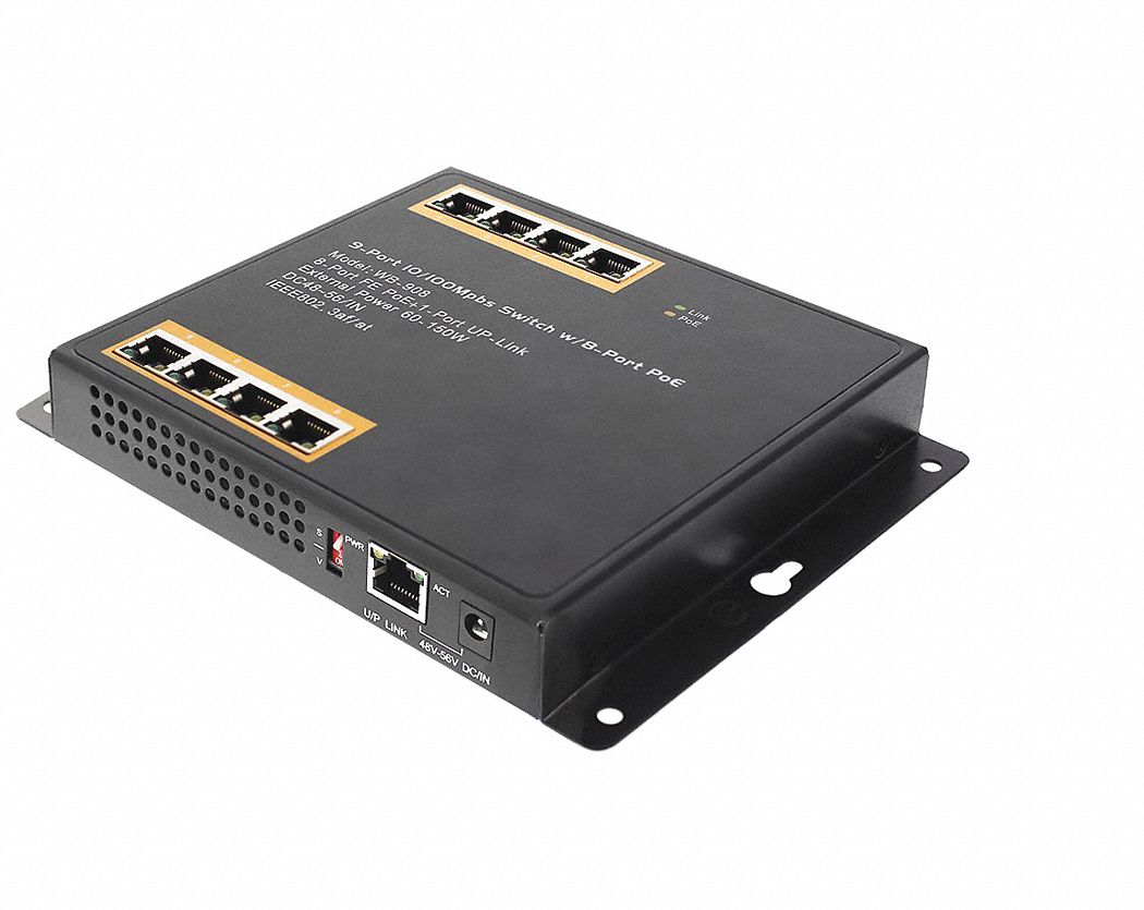 PoE Switch, Camera Inputs 8, Input Voltage 100/240V AC - Grainger