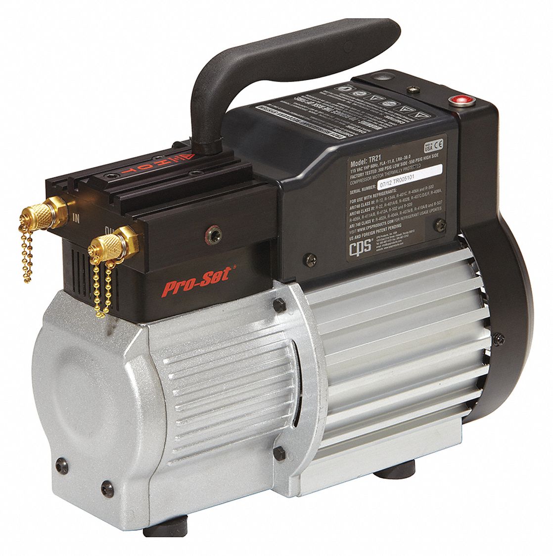 PRO-SET, Handle, 0.6 lb/min Vapor, Refrigerant Recovery Machine ...