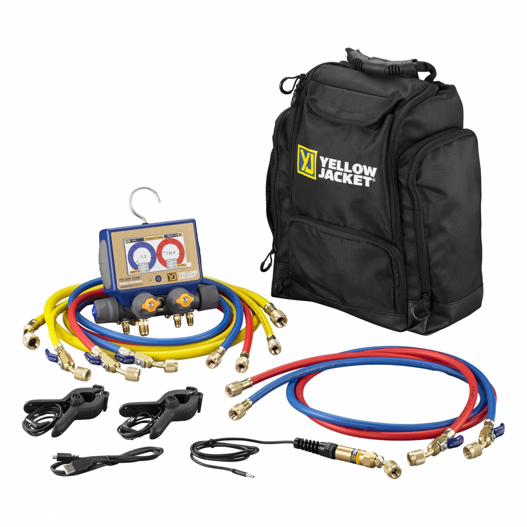 YELLOW JACKET, 2 Valves, 6 Hoses, Manifold Gauge - 809JX1|40875 - Grainger