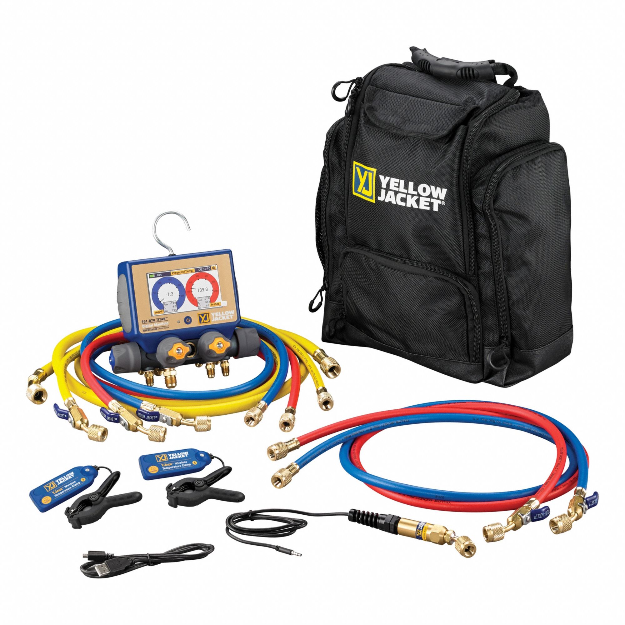 YELLOW JACKET, 2 Valves, 6 Hoses, Manifold Gauge - 809JX2|40877 - Grainger